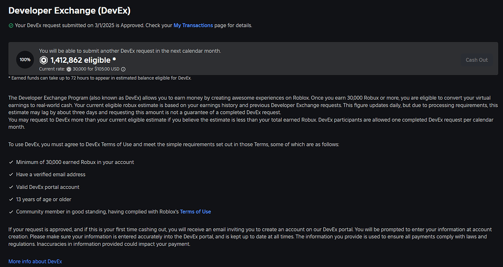 100K DevEx Payment Missing - Platform Usage Support - Developer Forum | Roblox