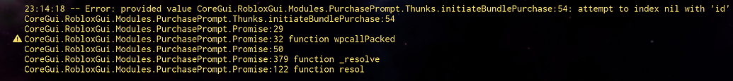 PromptBundlePurchase causes a CoreGui error with a bundleId parameter greater than 998 - Engine ...