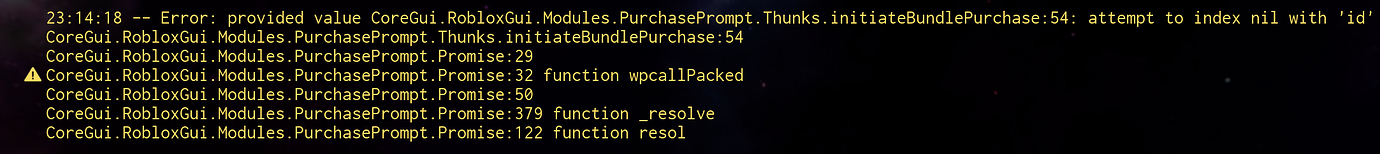 PromptBundlePurchase causes a CoreGui error with a bundleId parameter greater than 998 - Engine ...