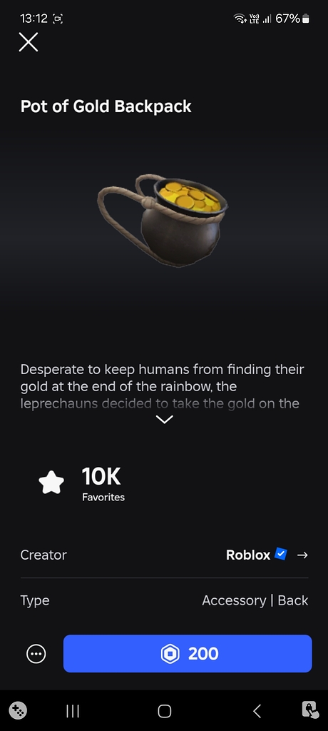 Accessory "Pot of Gold Backpack" effect was incorrectly fixed - Roblox ...