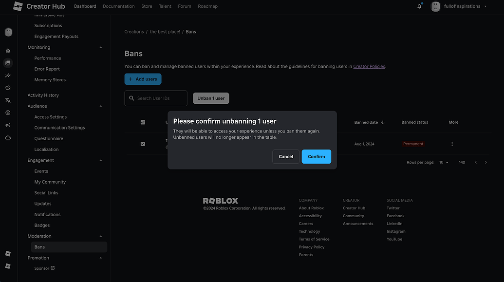 Unban anyone that's banned? - Scripting Support - Developer Forum | Roblox