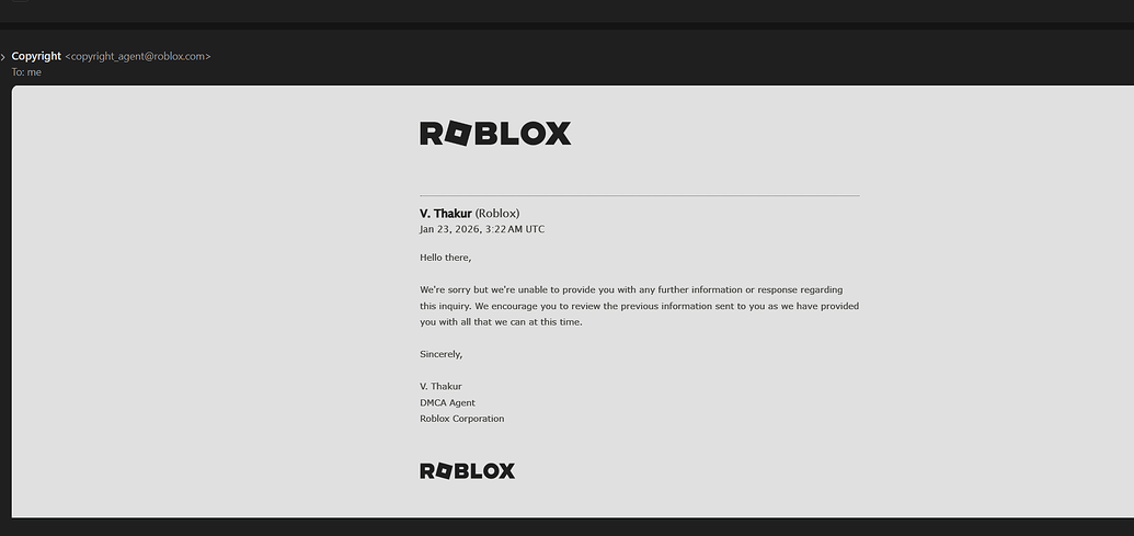 Roblox's DMCA is absolutely worthless - Platform Usage Support ...