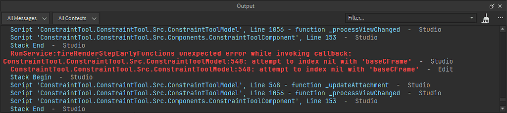Most of the constraints cause output spam while placing - Studio Bugs - Developer Forum | Roblox