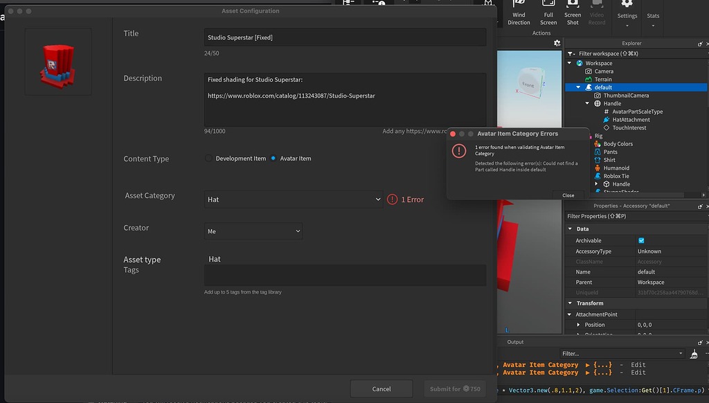 Accessory uploading bug: can't find "Handle" - Studio Bugs - Developer Forum | Roblox