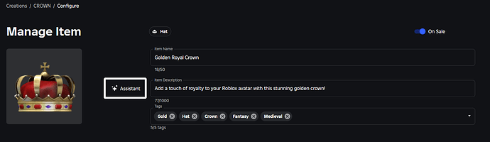 Roblox Assistant on Marketplace Configure Pages - Website Features ...