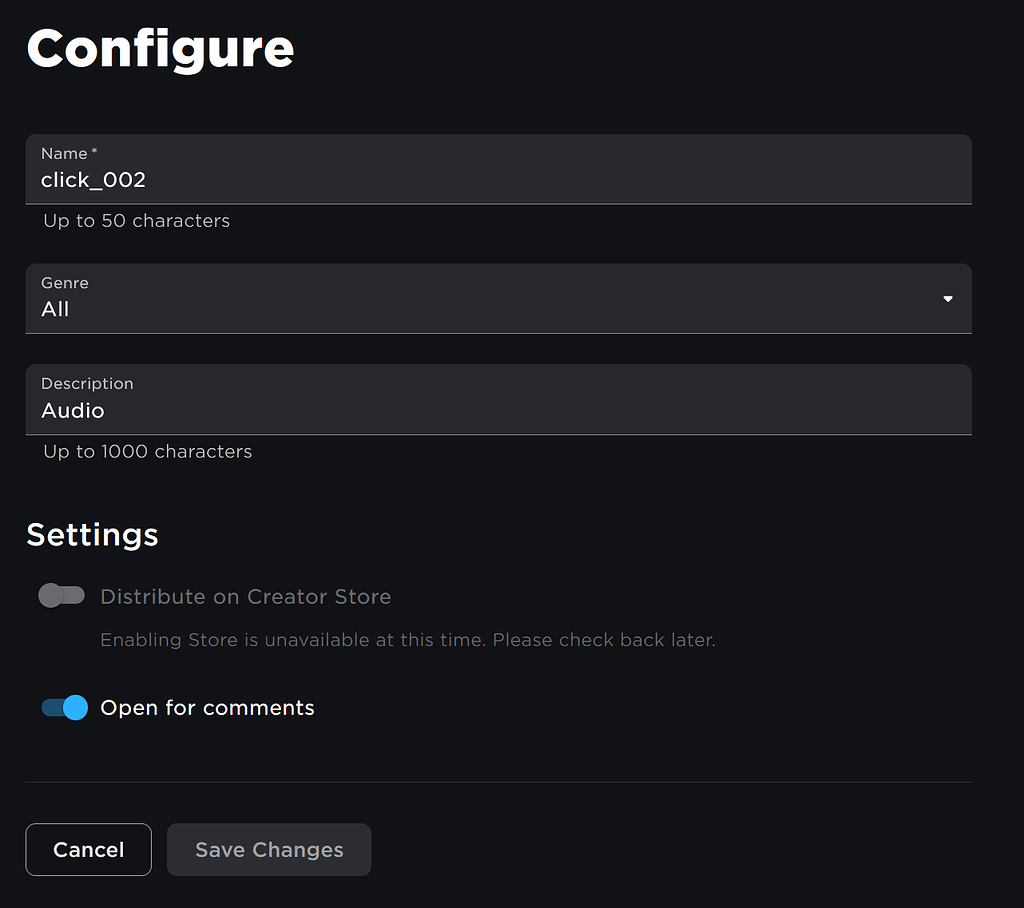 Can't Publish Short Audio - Creator Hub (create.roblox.com) Bugs ...