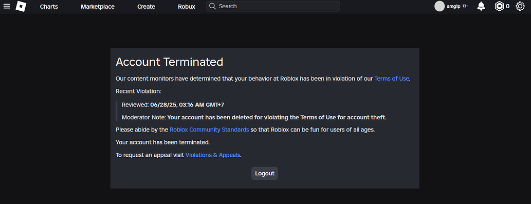 Falsely terminated - roblox support refuse support - Platform Usage ...