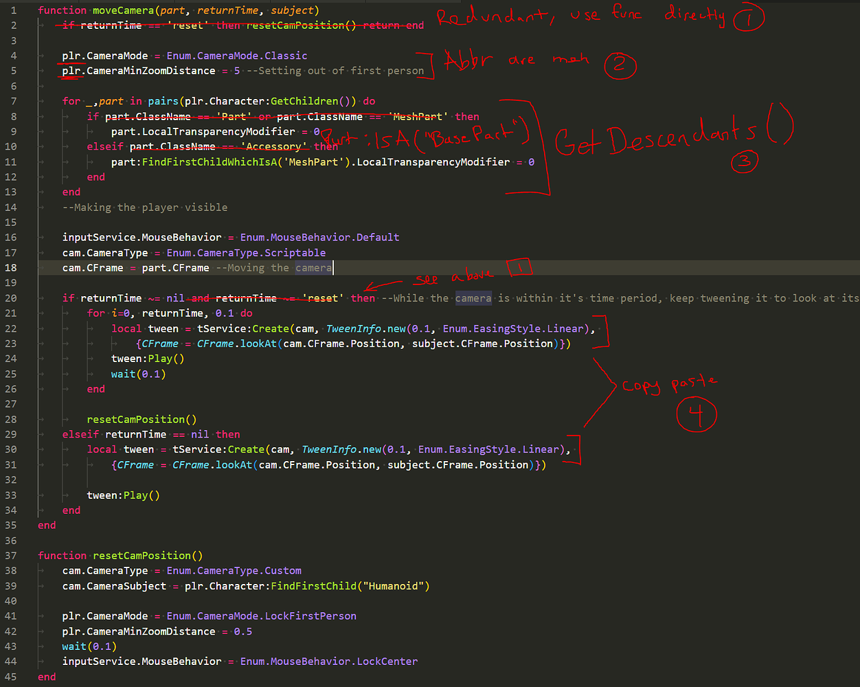 Is this an efficient way to change the camera's position - Code Review - Developer Forum | Roblox