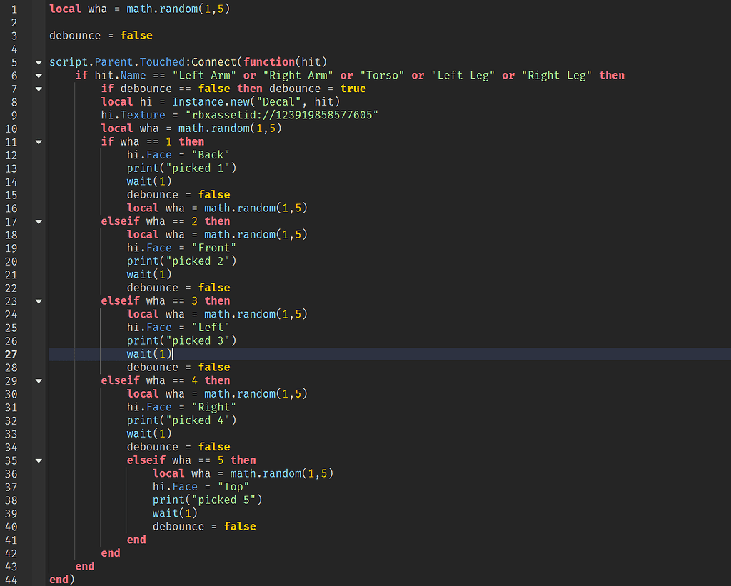 Trying to make decal appear when touched a character part - Scripting Support - Developer Forum ...