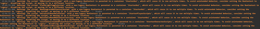 Roblox Studio Showing New Warnings about RunContext... For Parenting Client RunContext Scripts ...