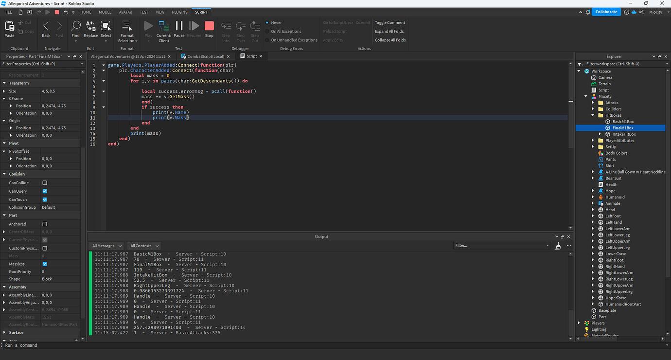 Massless objects have mass? [Solved] - Scripting Support - Developer Forum | Roblox