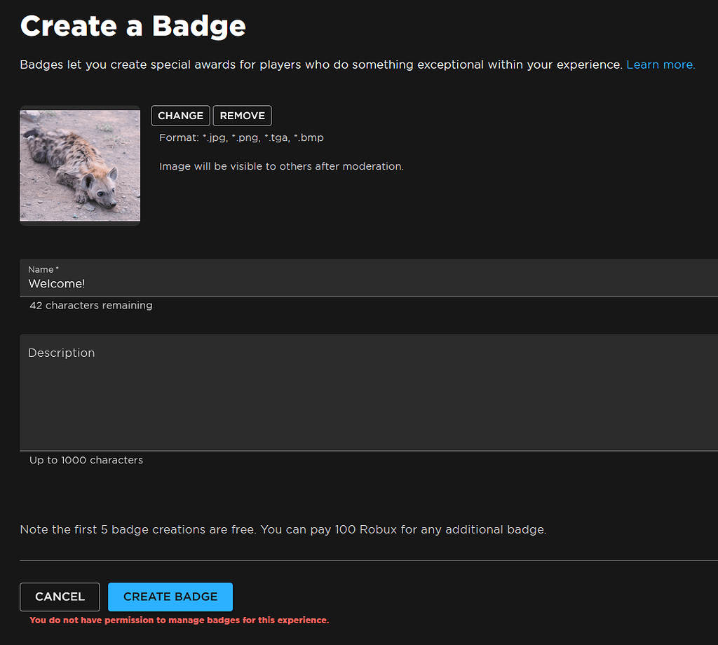 I Can Use the Badge Creator Without Permission - Creator Hub (create ...