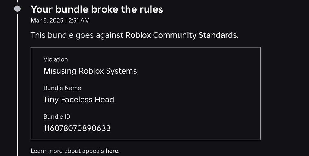 UGC Falsely Moderated & Appeal Denied - Platform Usage Support - Developer Forum | Roblox