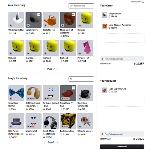 Trades in Trade Tabs: Out of Order - Roblox Application and Website ...