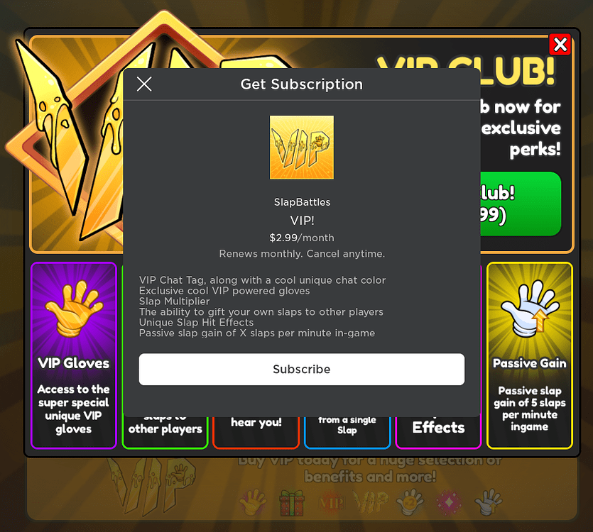 Subscriptions within experiences: Welcome to Bloxburg and Slap Battles ...