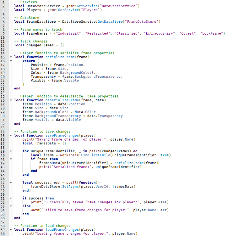 Frames won't save - Scripting Support - Developer Forum | Roblox