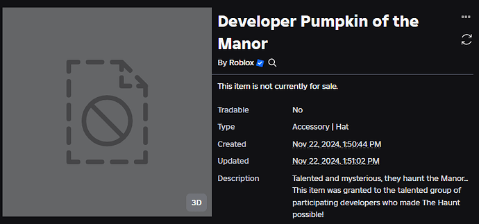 Developer Pumpkin of the Manor erroneously deleted - Catalog Asset Bugs ...