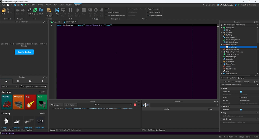 Kicking from ReplicatedFirst causes a crash - Studio Bugs - Developer Forum | Roblox