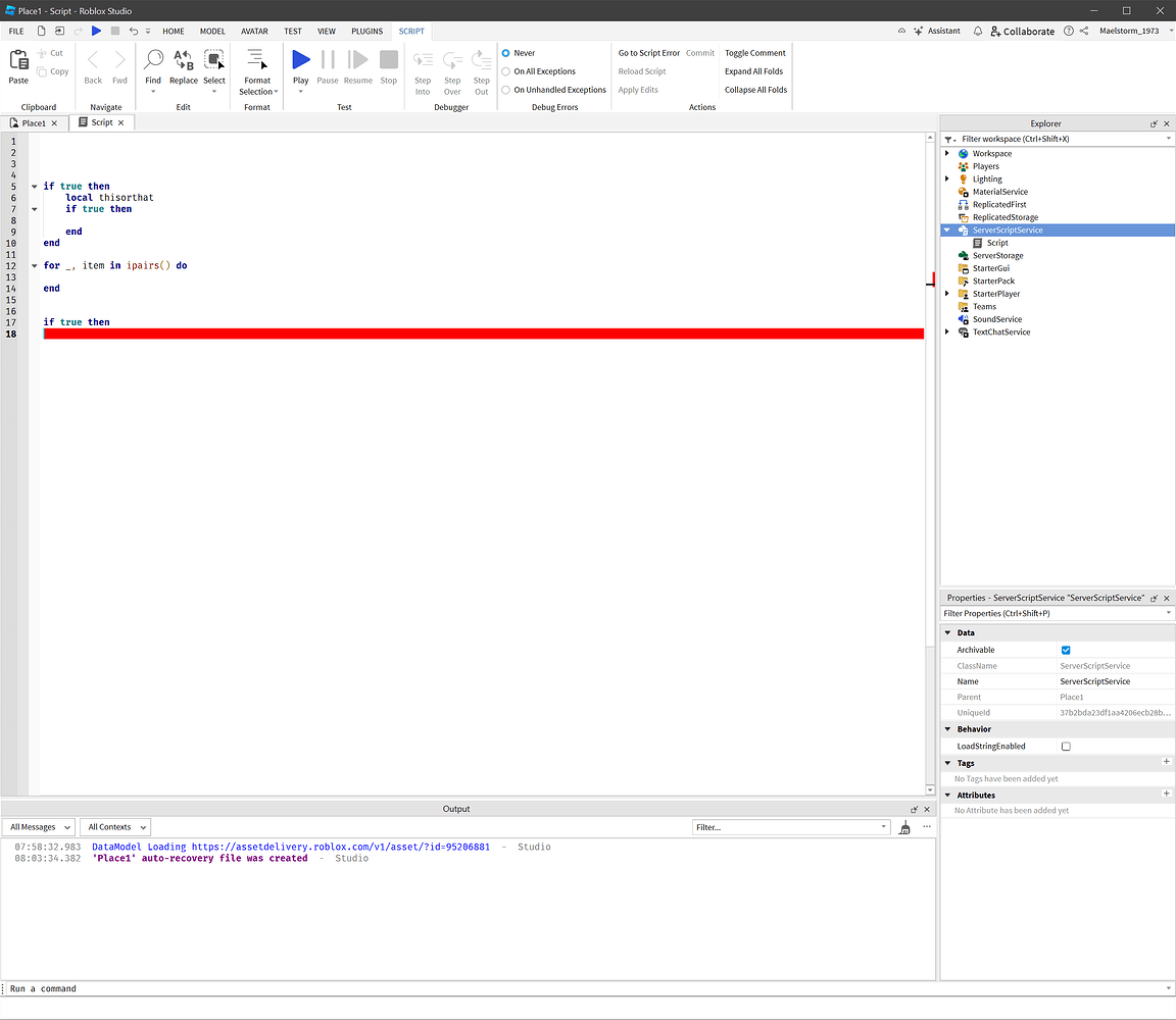 Auto-Indent/Auto-Complete intermittently does not work after using certain LUA keywords and ...
