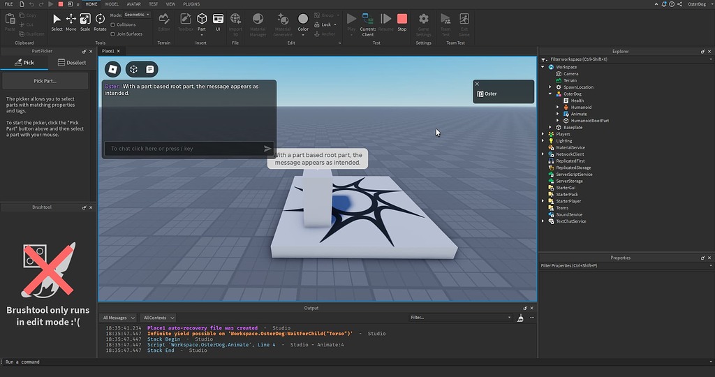 Bubble chat messages don't appear on custom root part rigs - Engine ...