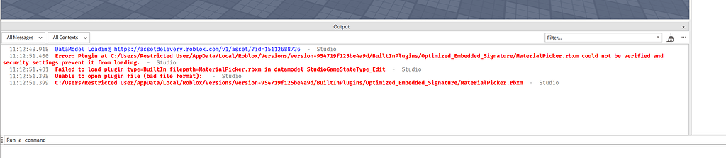 [Solved] After Studio Update, internal plugin (MaterialPicker.rbxm) now fails to load due to a ...