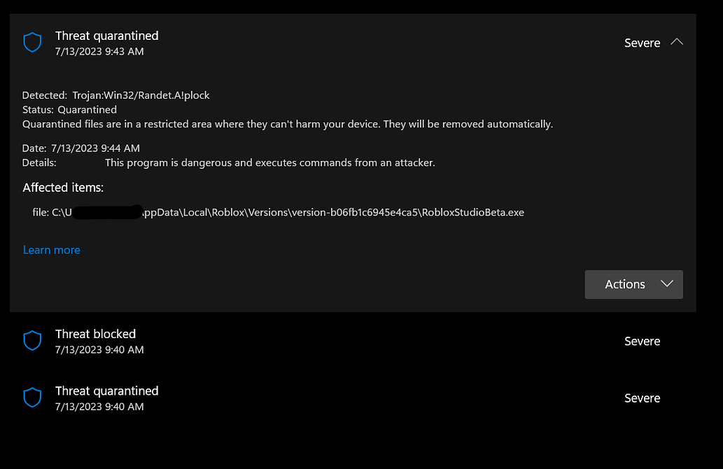 Roblox Studio is marked as a Trojan by Windows Defender - Studio Bugs ...