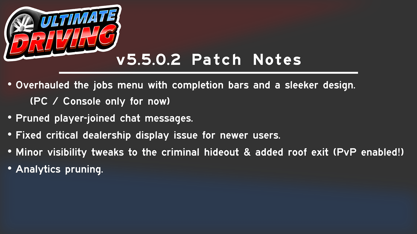 Ultimate Driving Updates - Bulletin Board - Developer Forum | Roblox