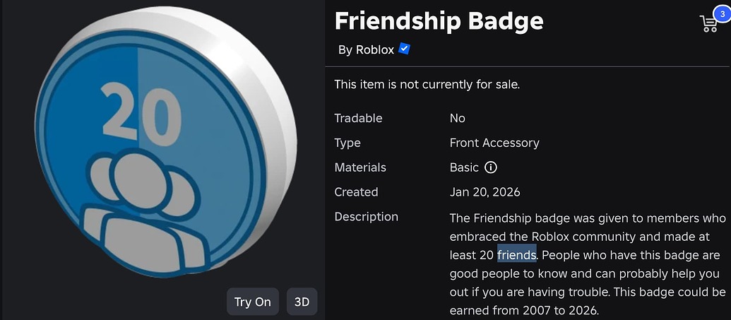 The description of "Friendship Badge" refers to Connections as "Friends ...