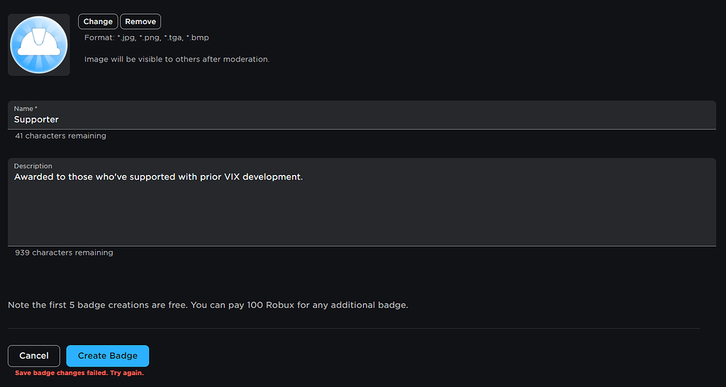 Badge not uploading - Game Design Support - Developer Forum | Roblox