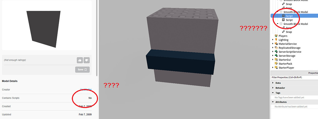 found a model that says it lacks scripts but has scripts - Studio Bugs ...