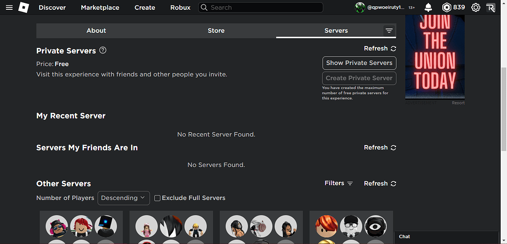 Private servers not loading on website - Website Bugs - Developer Forum | Roblox