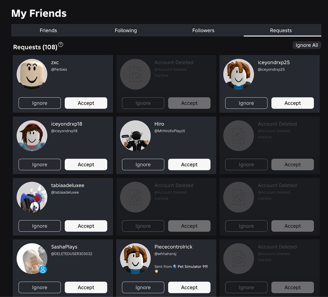 Deleted accounts are stuck in pending friend requests — cannot be ...