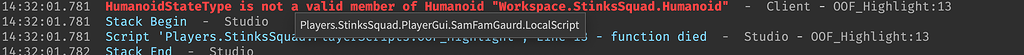 HumanoidStateType is not a valid member of Humanoid "Workspace.StinksSquad.Humanoid" - Scripting ...
