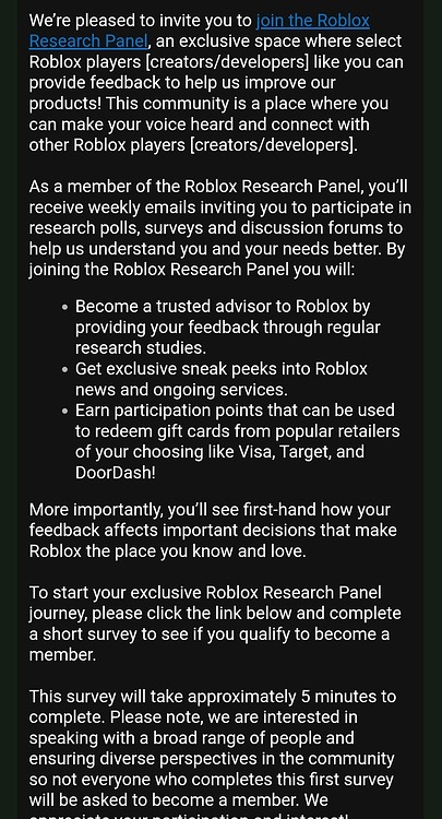 Strange email about Roblox Research panel - Platform Usage Support ...