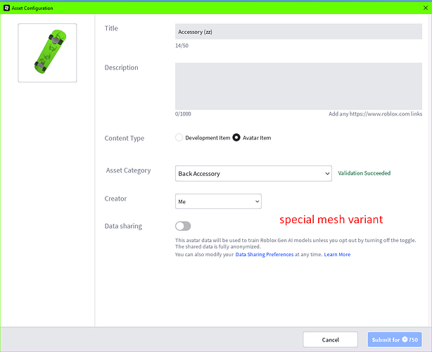 Back Accessory - boundary issue when using meshparts - Studio Bugs ...