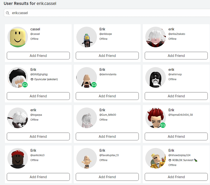 On the user search page, Erik and David's accounts do not appear in the search results - Roblox ...