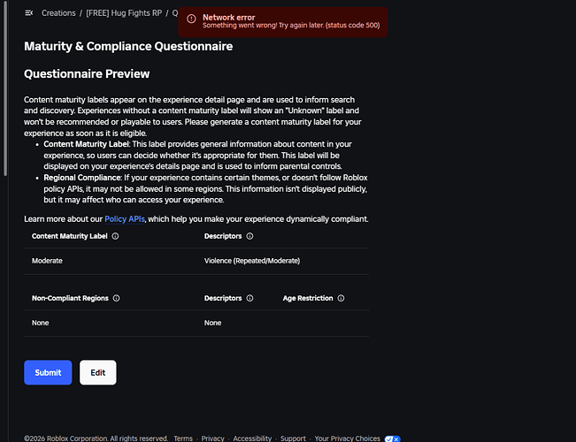 Maturity Rating Network Error (Status Code 500) - Other Bugs ...