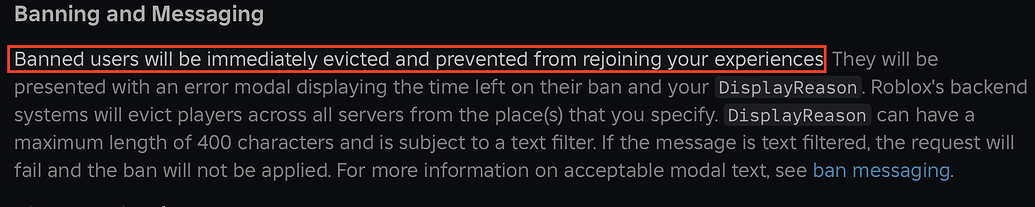 More documentation is needed on limitations of the Ban API - Documentation Features - Developer ...