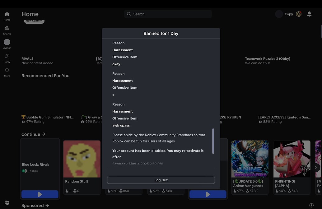 Violations & Appeals - Platform Usage Support - Developer Forum | Roblox
