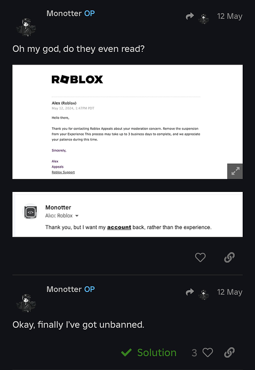 Roblox reinstated my experience, but NOT my account - Platform Usage Support - Developer Forum ...
