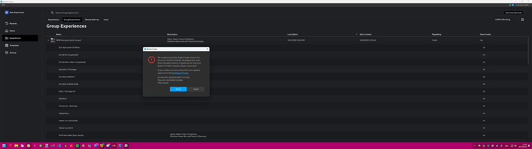 Studio: Developer has shut down all game servers or game server has shut down for other reasons ...