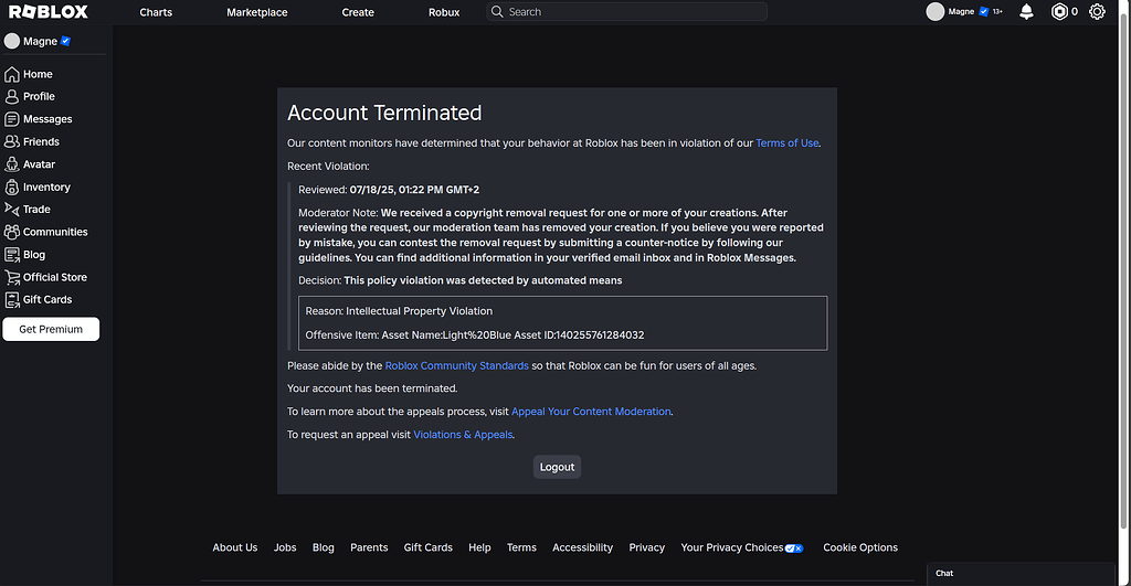 Terminated for UGC Assets I Had Already Requested for Deletion ...