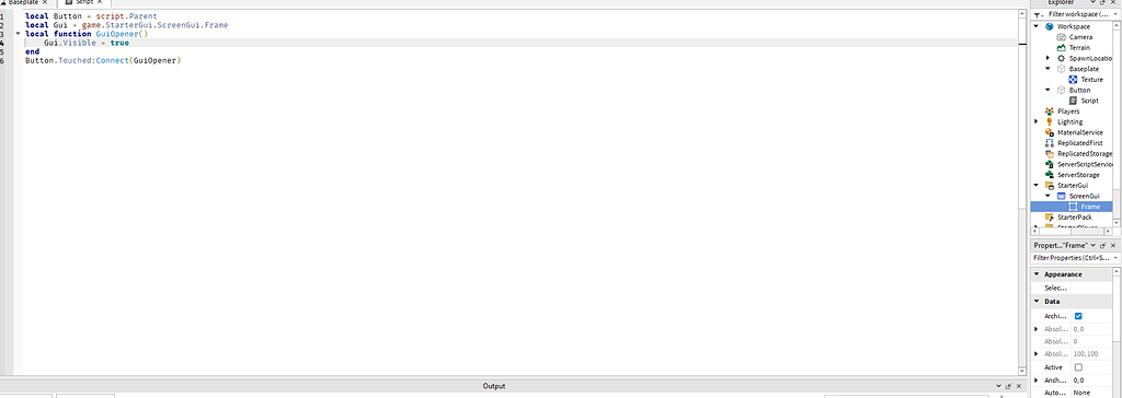 When I Touch The Button Why Is The Gui Not Coming Up Scripting Support Developer Forum Roblox