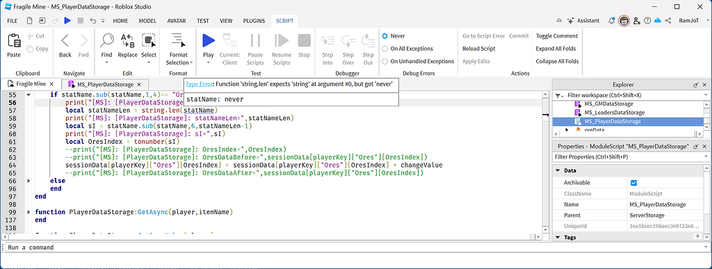 Type error: function 'string.len' expects 'string' at argument '0' and got 'never' - Scripting ...