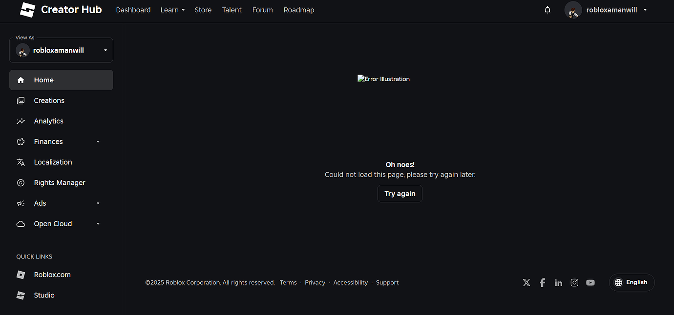 Error illustration on Home Page and creations tab - Creator Hub (create ...