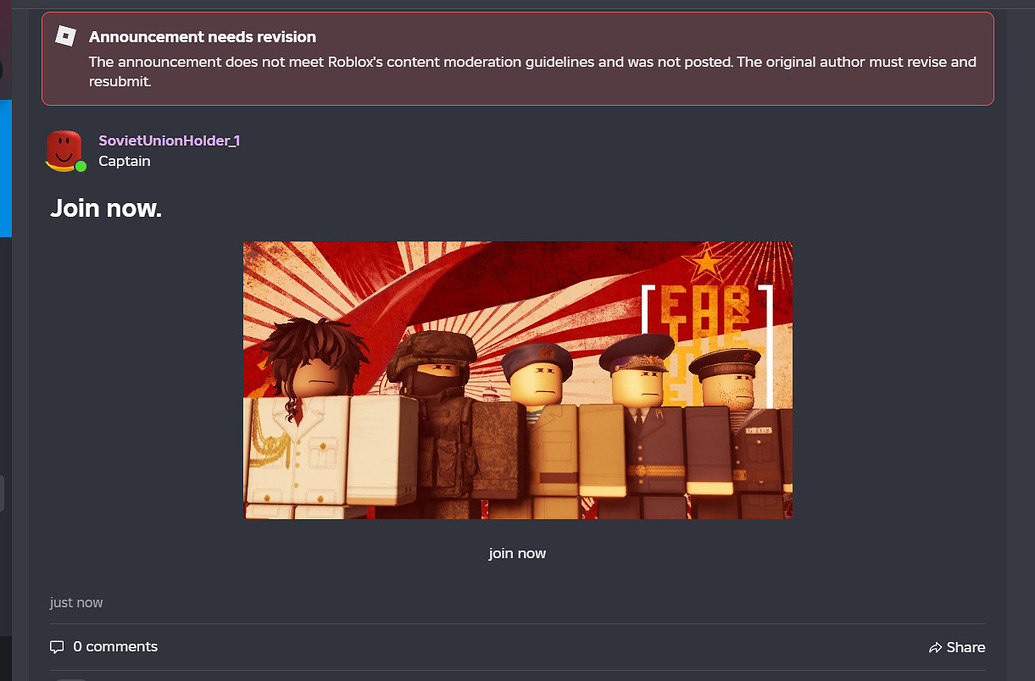 Guilded announcements being denied instantly - Roblox Application and Website Bugs - Developer ...