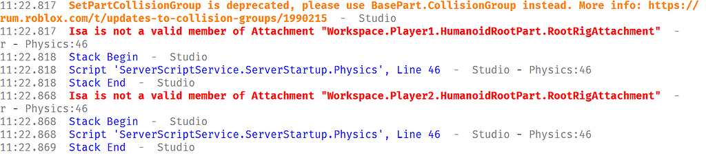 Error Isa Is Not A Valid Member Of Attachment Scripting Support Developer Forum Roblox