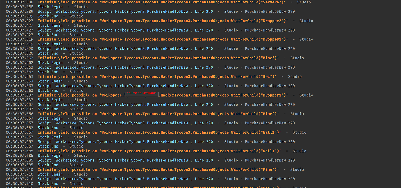 Infinite yield problem for tycoon kit - Scripting Support - Developer Forum | Roblox