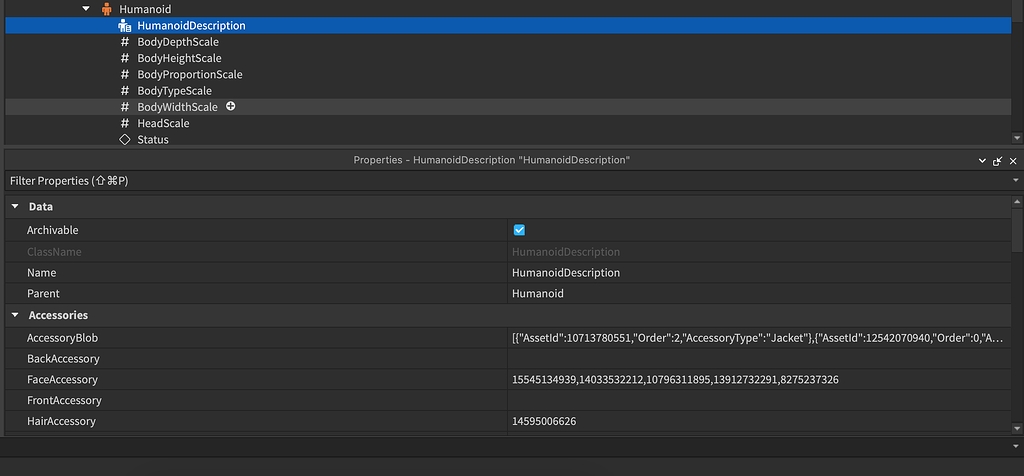 Need help getting AssetID from HumanoidDescription Property? - Scripting Support - Developer ...