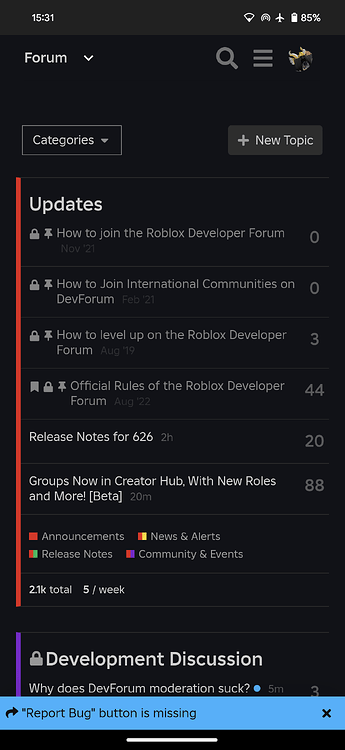 "Report Bug" button is missing - Forum Bugs - Developer Forum | Roblox